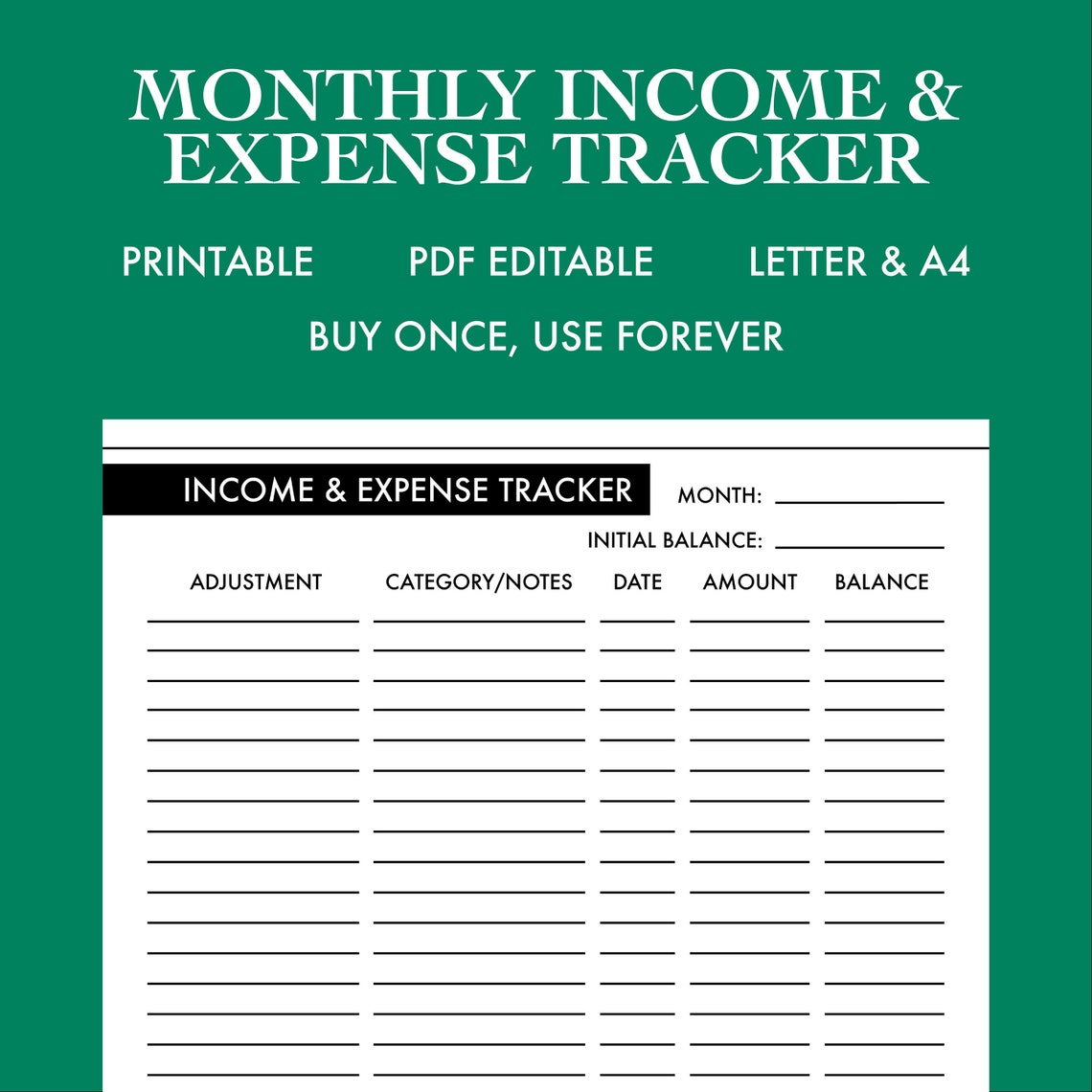 Income Expense Tracker/ledger | Finance Organizer | PDF Editable ...