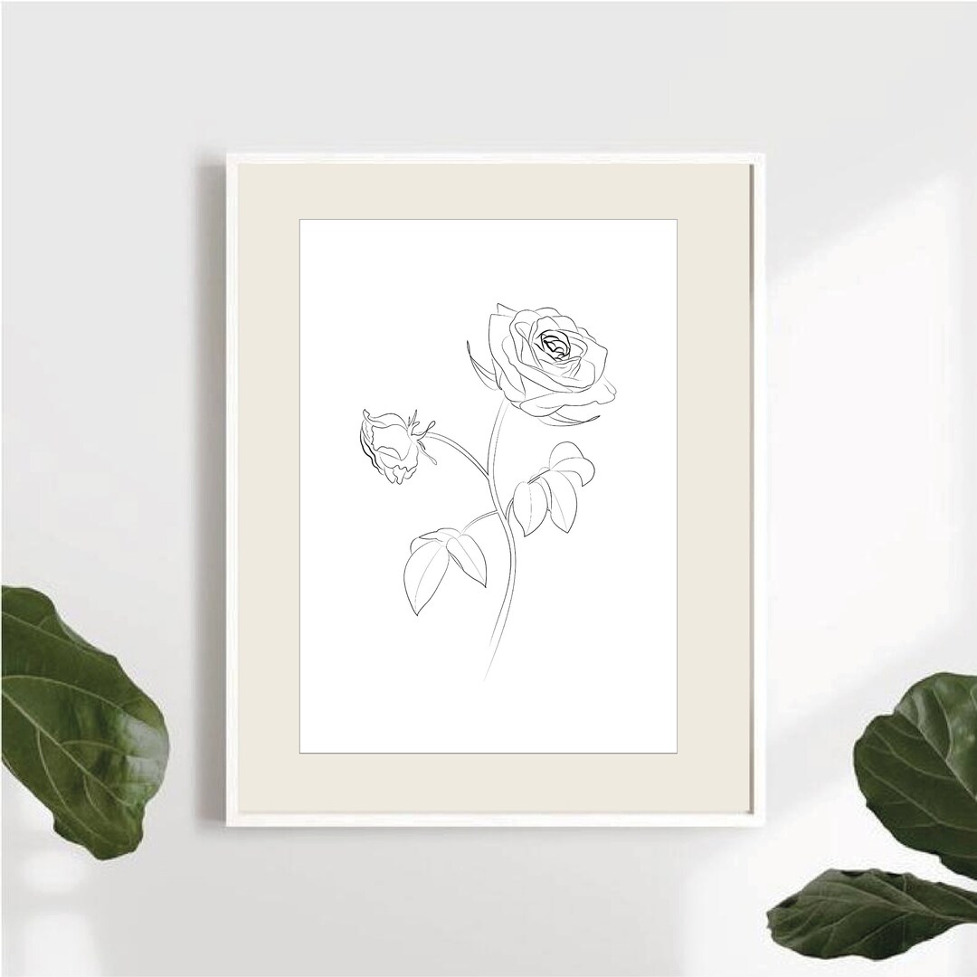 Rose Line Drawing Print| Rose Wall Art| Floral Spring Bloom| Fashion ...
