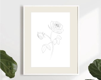 Rose Line Drawing Print, Modern Line Drawing, One Line Drawing, Art Modern, Home Print, Wall Art ...