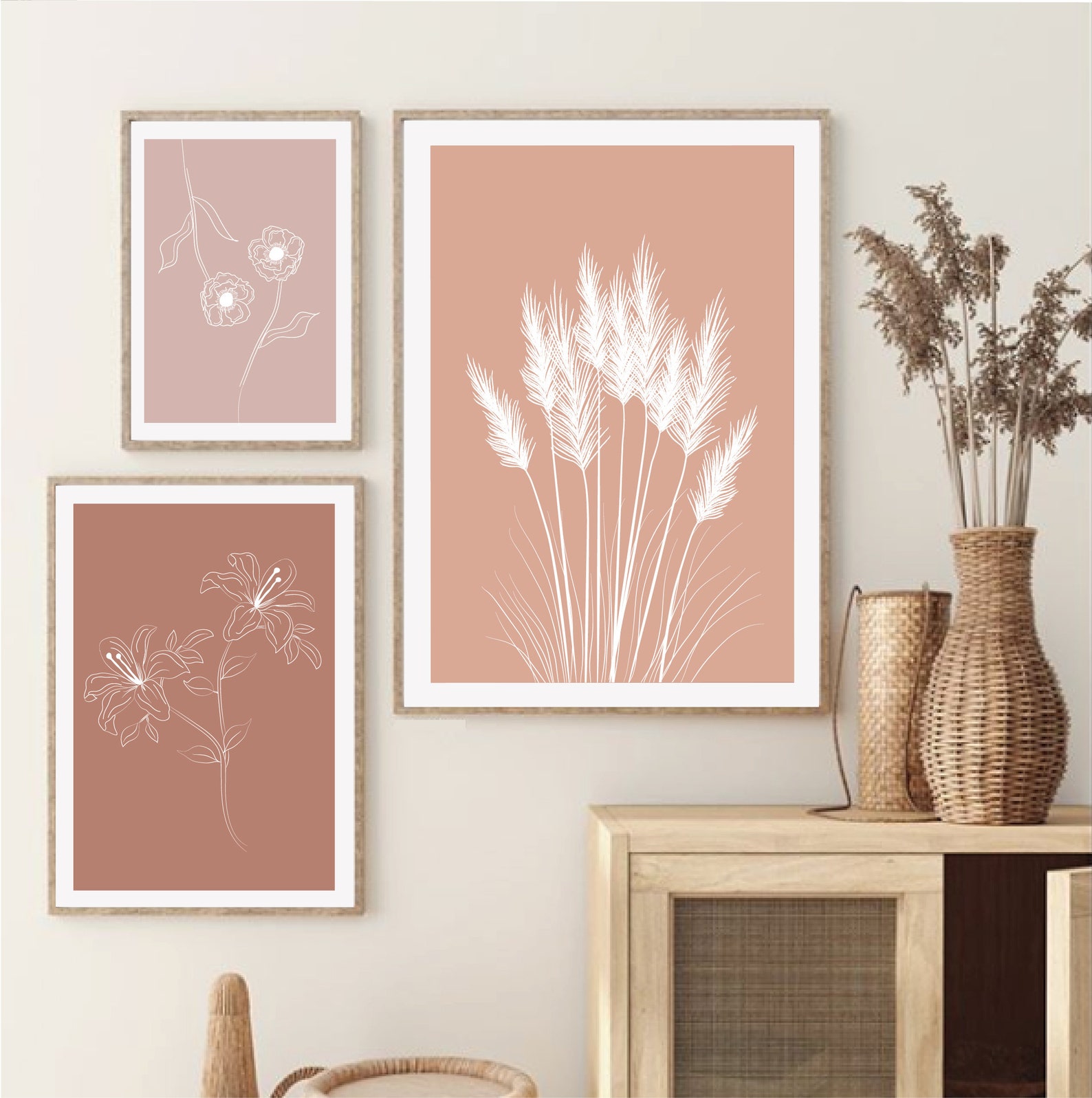 Pampas Grass Line Drawing With Coloured Background|fashion Art Sketch ...