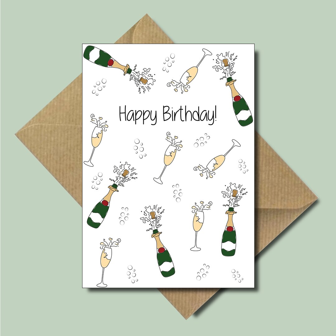 Happy Birthday Prosecco Card blank Greetings Card, Card for Prosecco ...