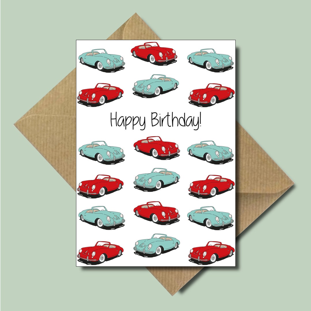 Happy Birthday Car Card blank Greetings Card, Card for Him, Classic Car ...