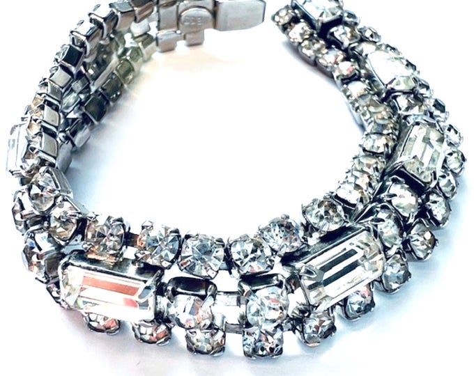 Vintage Weiss Signed Clear Rhinestone Silver Tone Bracelet Art Deco Mid ...