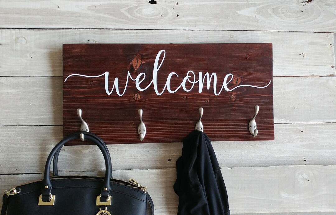 Key Purse and Coat Rack for Wall, Coat and Purse Hanger, Welcome Sign ...