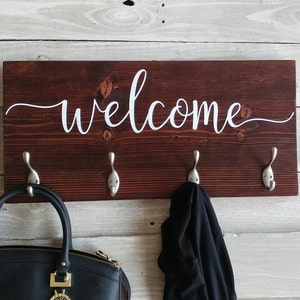 Key Purse and Coat Rack for Wall, Coat and Purse Hanger, Welcome Sign ...