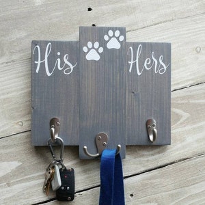 His Hers Key and Leash Rack, Gift for Dog Lovers, Entryway Wall Key ...