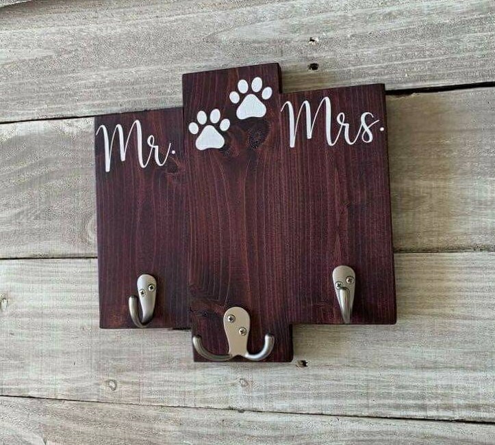 Mr Mrs Key Hooks for Wall His and Hers Gift Key and Leash - Etsy