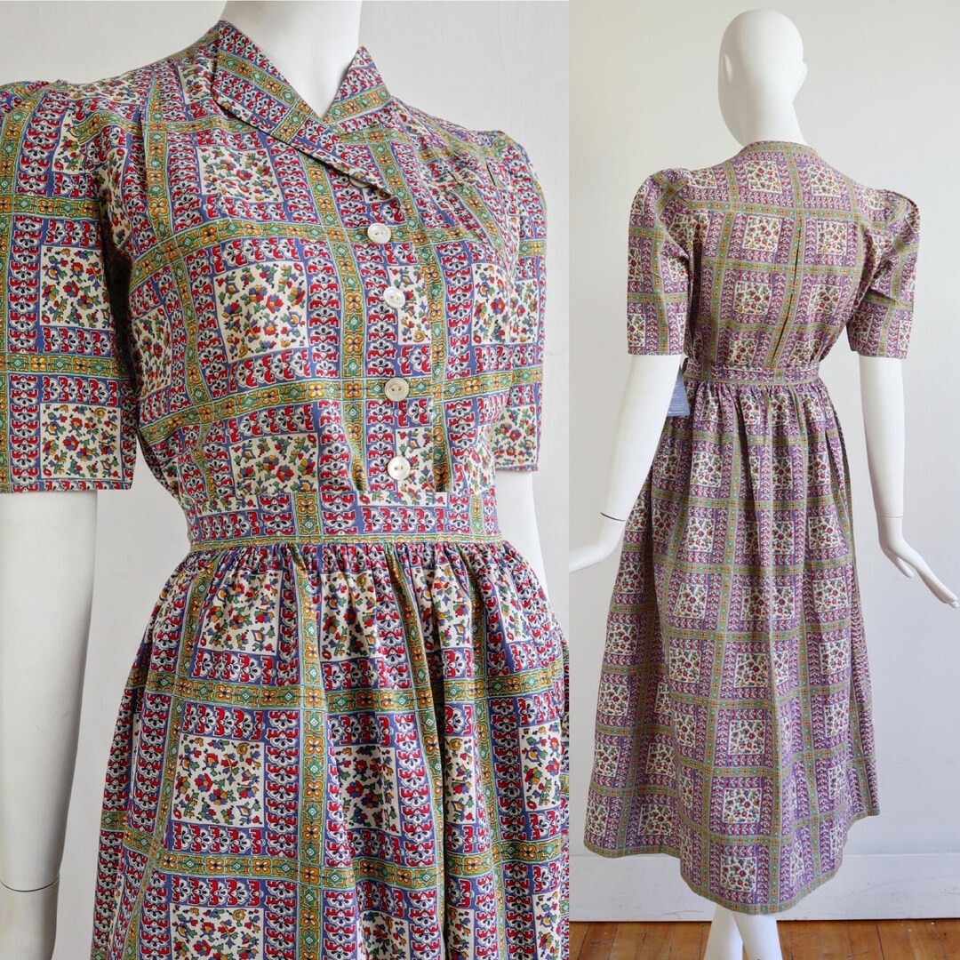 Rare Vintage 1930's | Medium | Puff Sleeve Blouse and Skirt Set in ...