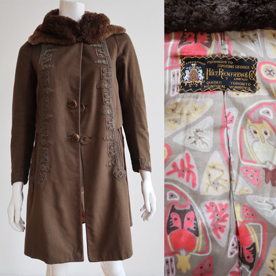 Antique Vintage 1920's XS Brown Wool Coat With Soutache Embroidery, Pin ...