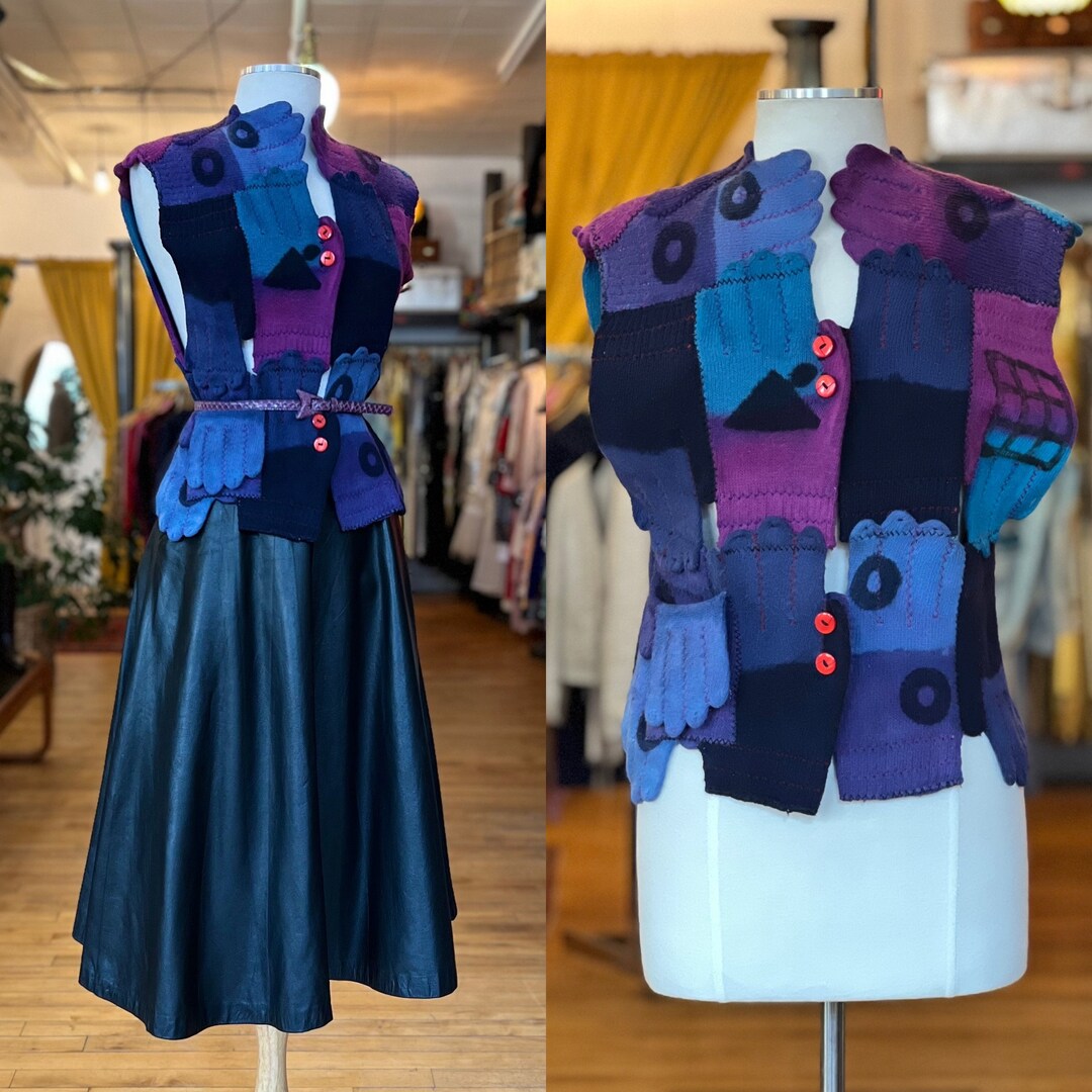 Vintage 1980s Medium Judith Bird Hand Knit Dyed and Stencilled Novelty ...