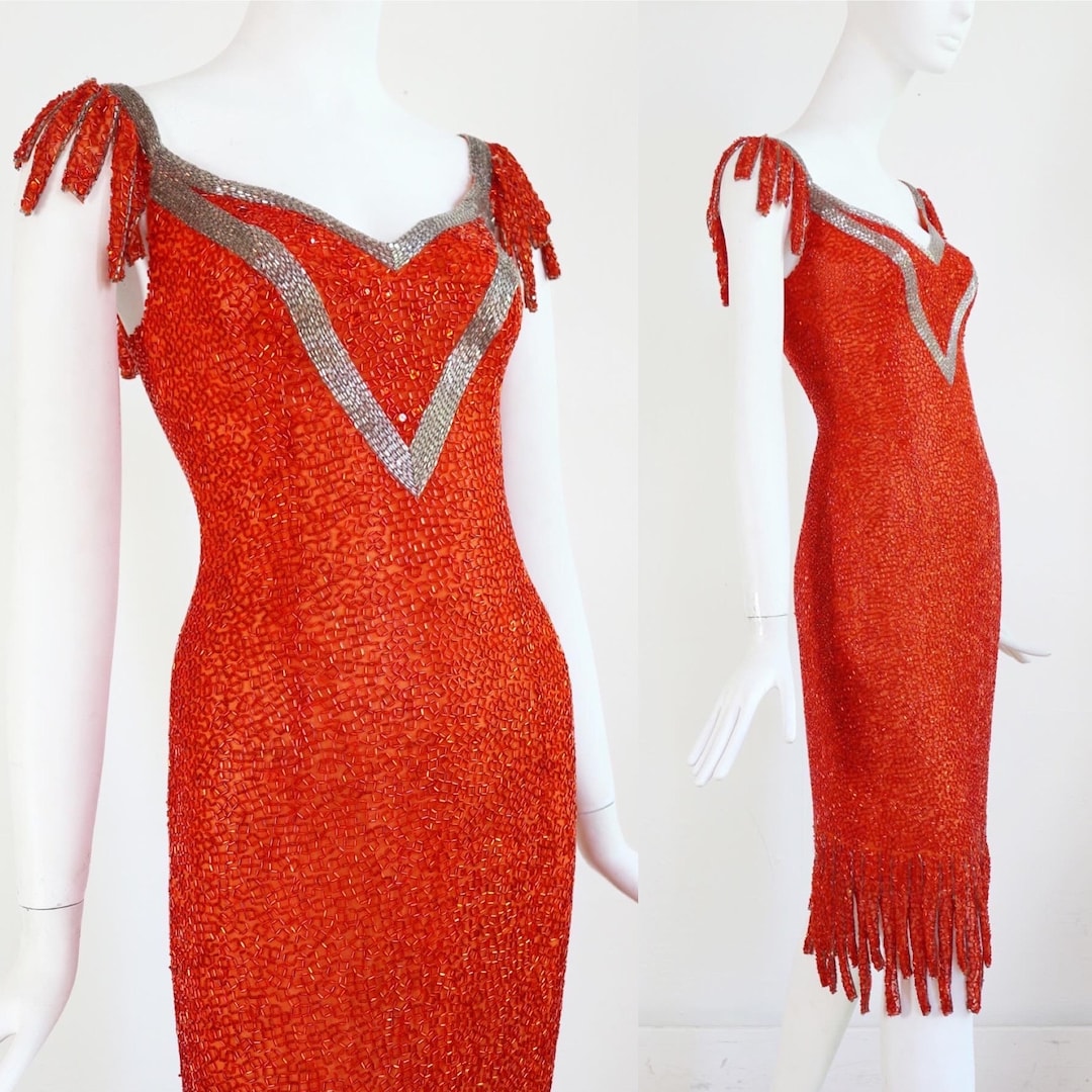Vintage 1980's | XS | Curve Hugging Hand Beaded and Sequinned Bombshell ...