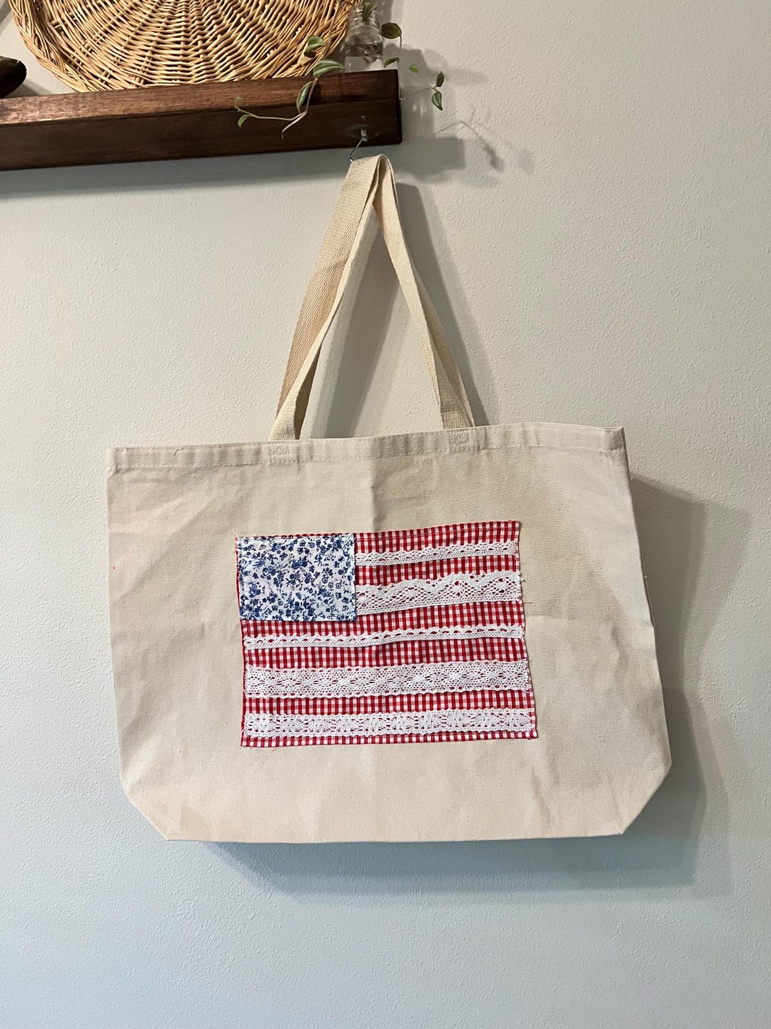Patchwork American Flag Fabric Canvas Tote - Etsy