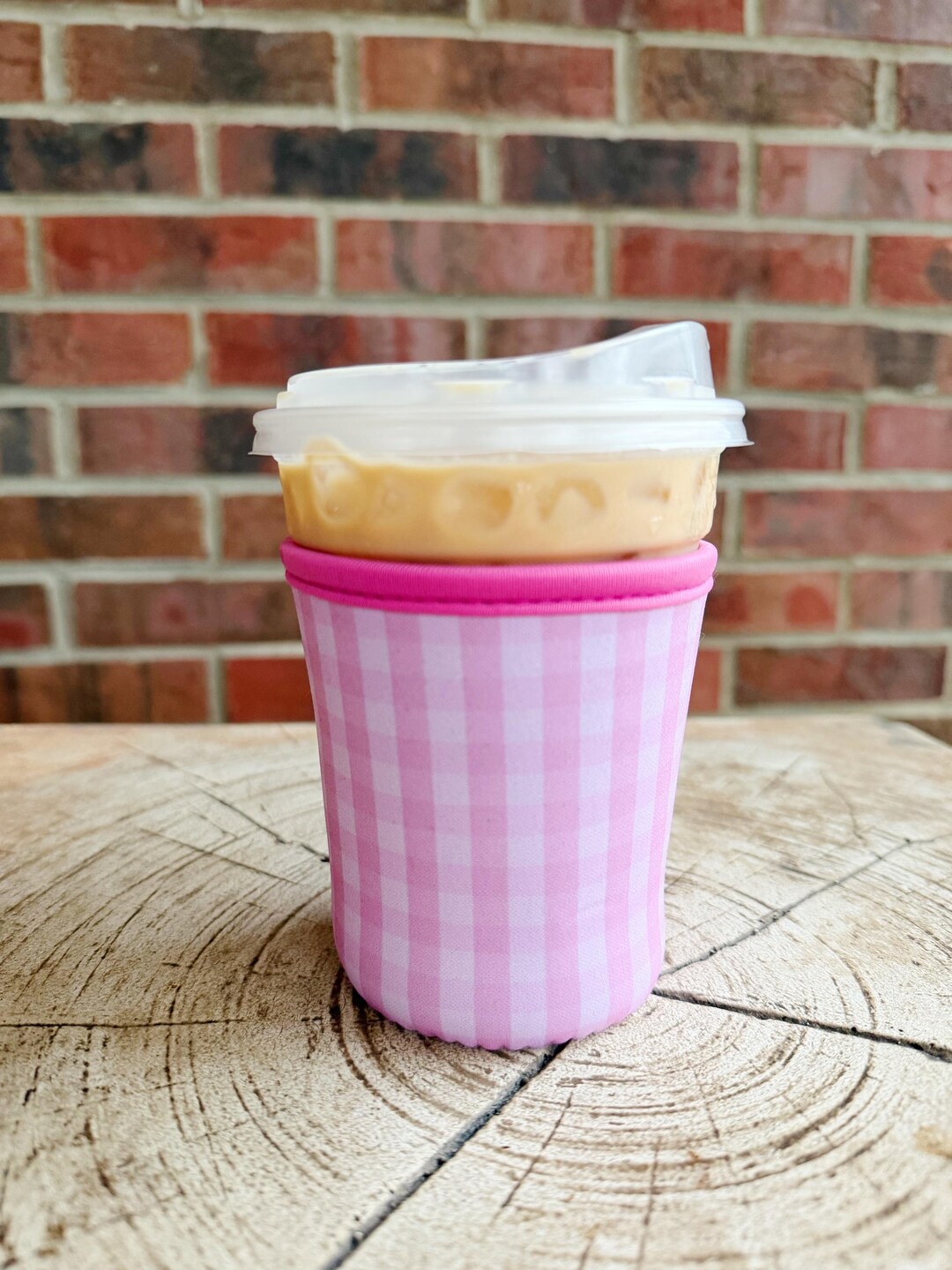Pink Gingham Coffee Sleeve | Neoprene Iced Drink Sleeve - Etsy