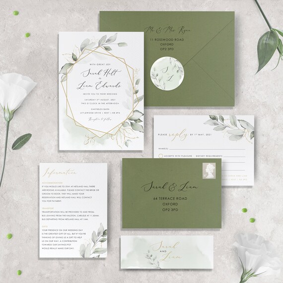 Green Wedding Invitation Set Wedding Invitation with Bellyband | Etsy