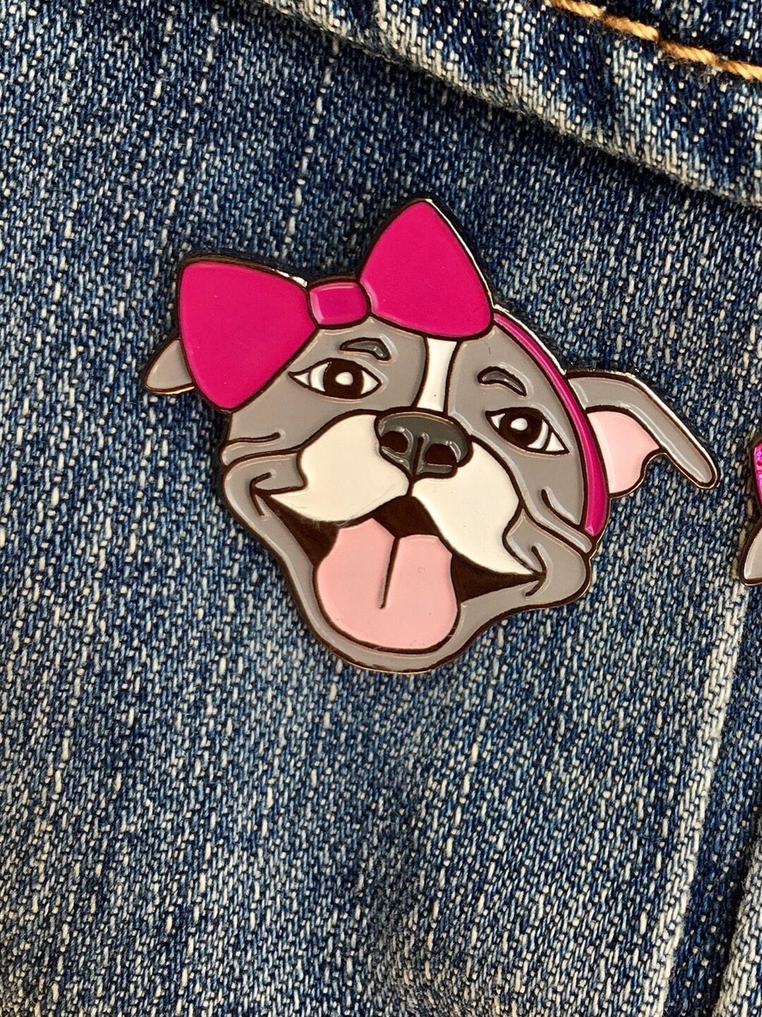 Grey and White Pitbull Pink Bow Hard Enamel Pin Pittie Love Dog ...