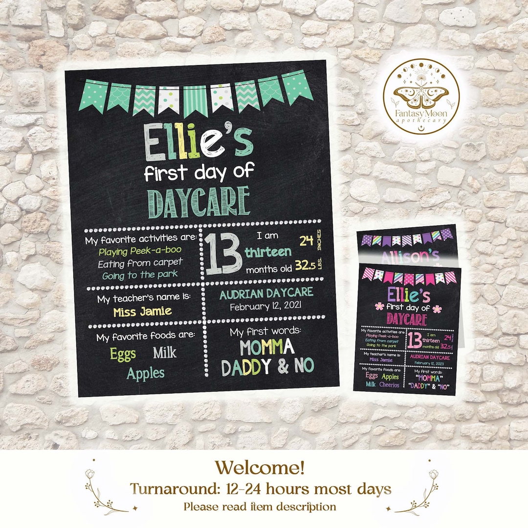 First Day of DAYCARE MONTESSORI Sign Printable Chalkboard Digital First ...