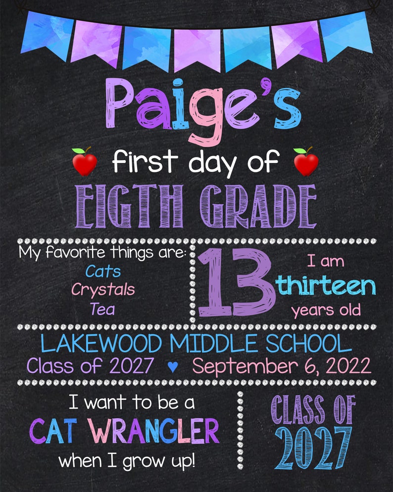 First Day of School Sign Personalized Printable, Any Grade | First Day ...