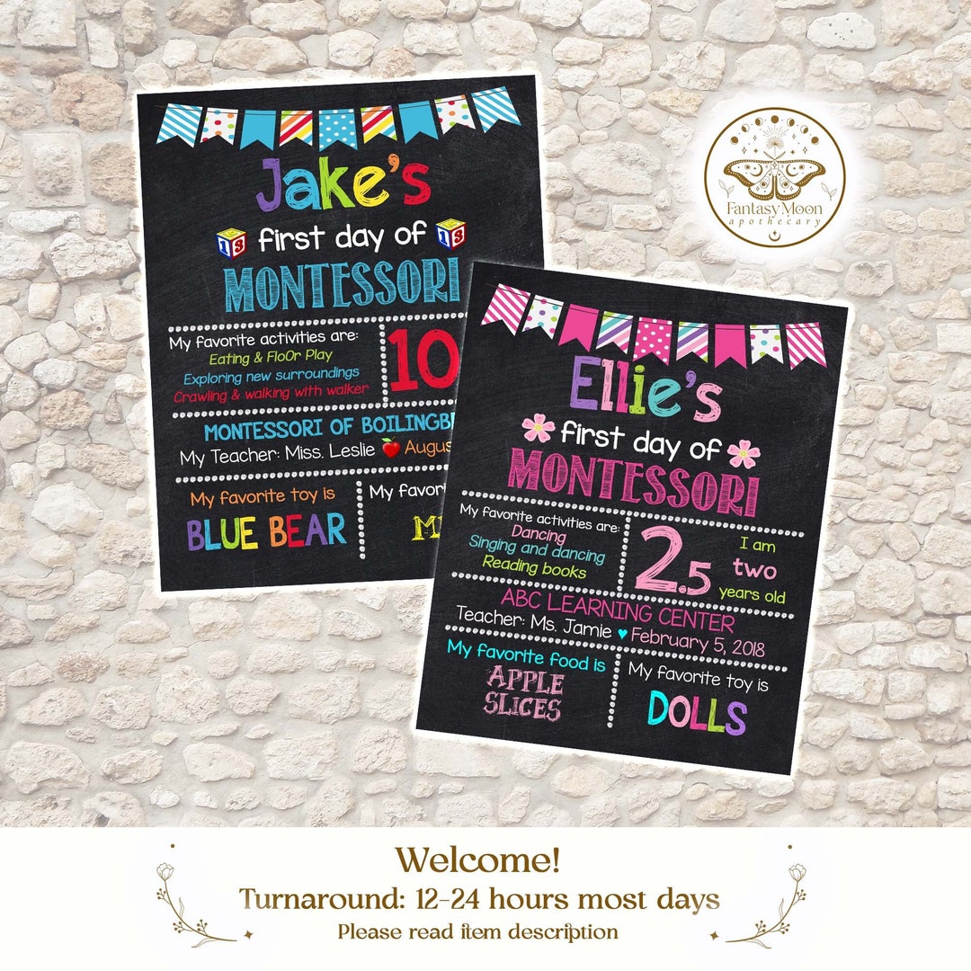 First Day of MONTESSORI Sign Printable Chalkboard Digital First Day of ...