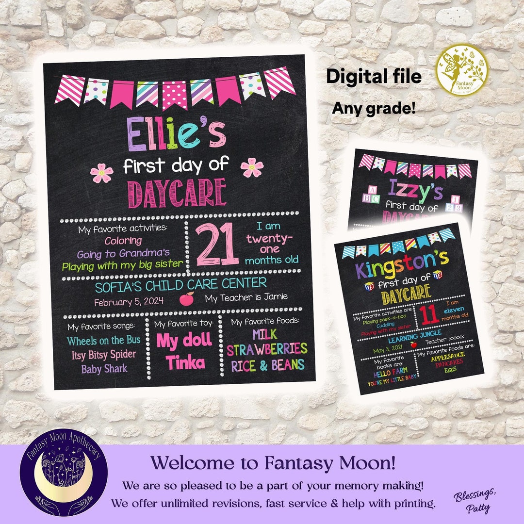 DAYCARE First Day of School Sign, Milestone Personalized Chalkboard ...