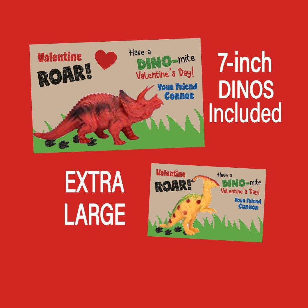 Large Preschool Dinosaur Valentine Cards for Kids, Personalized Toddler ...