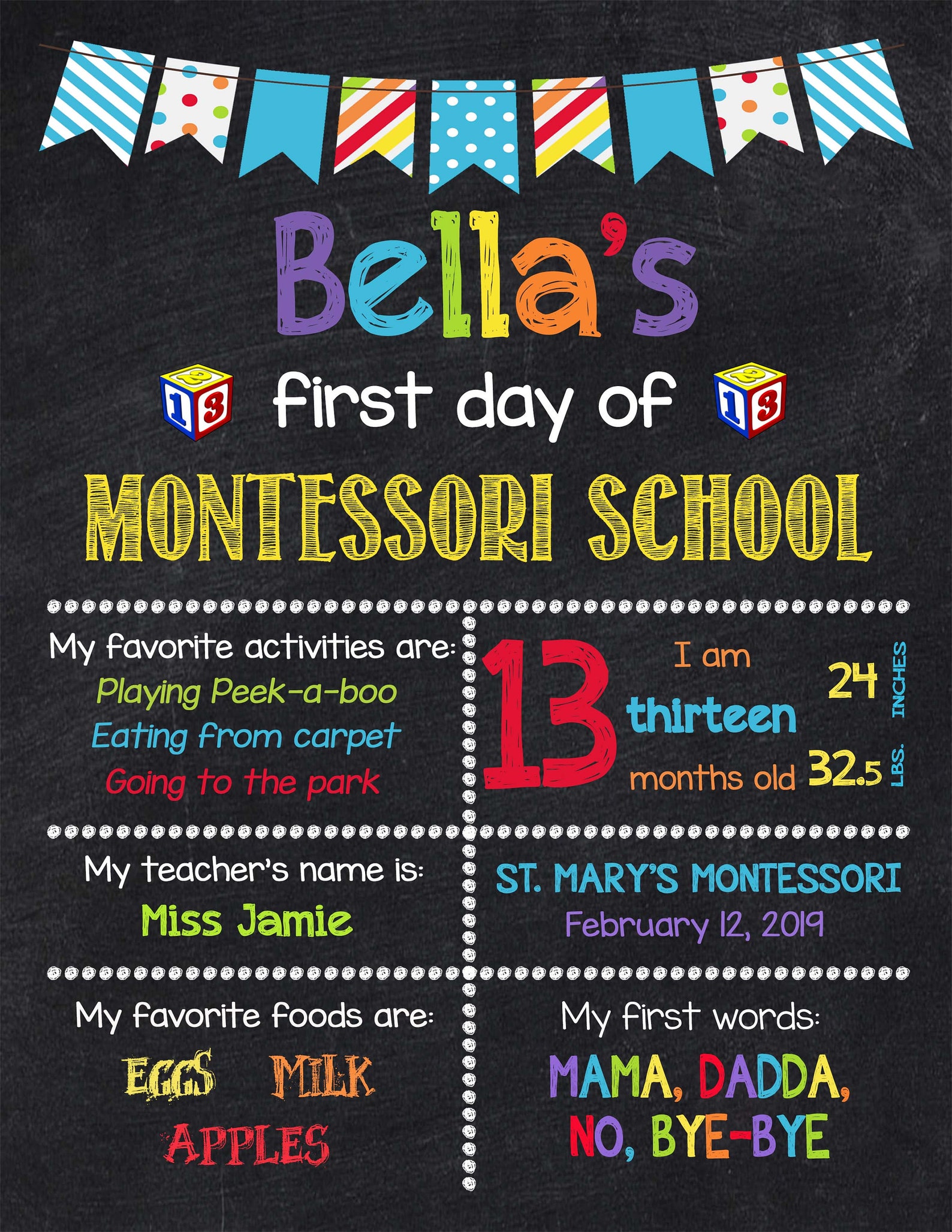 First Day of MONTESSORI Sign Printable Chalkboard Digital | Etsy