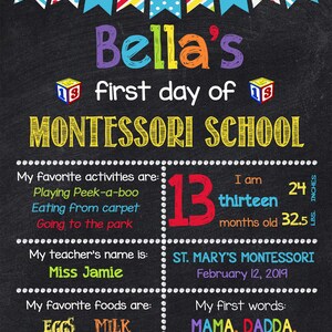 First Day of MONTESSORI Sign Printable Chalkboard Digital | Etsy