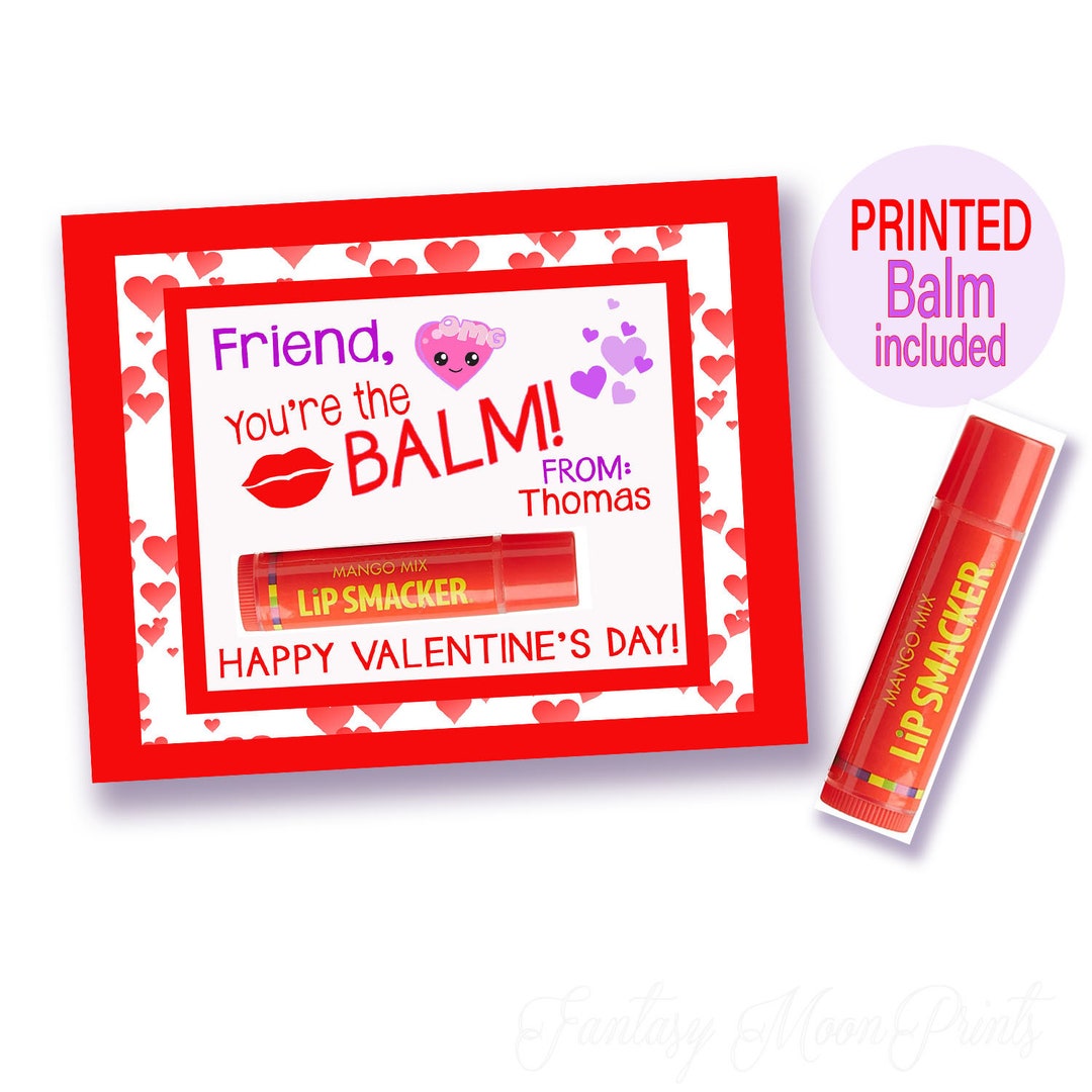 Lip Balm Valentines for Kids, Personalized Printed Lip Gloss Class ...