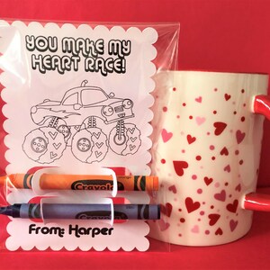Monster Truck Valentines Day Coloring Cards, Crayons & Bags Included ...