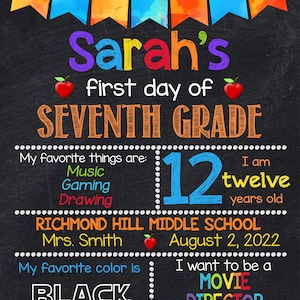 First Day of School Sign Middle School, Junior High or Elementary ...