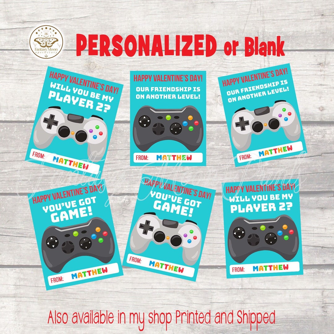 Digital Printable Valentine Cards for Kids, Personalized Video Game ...