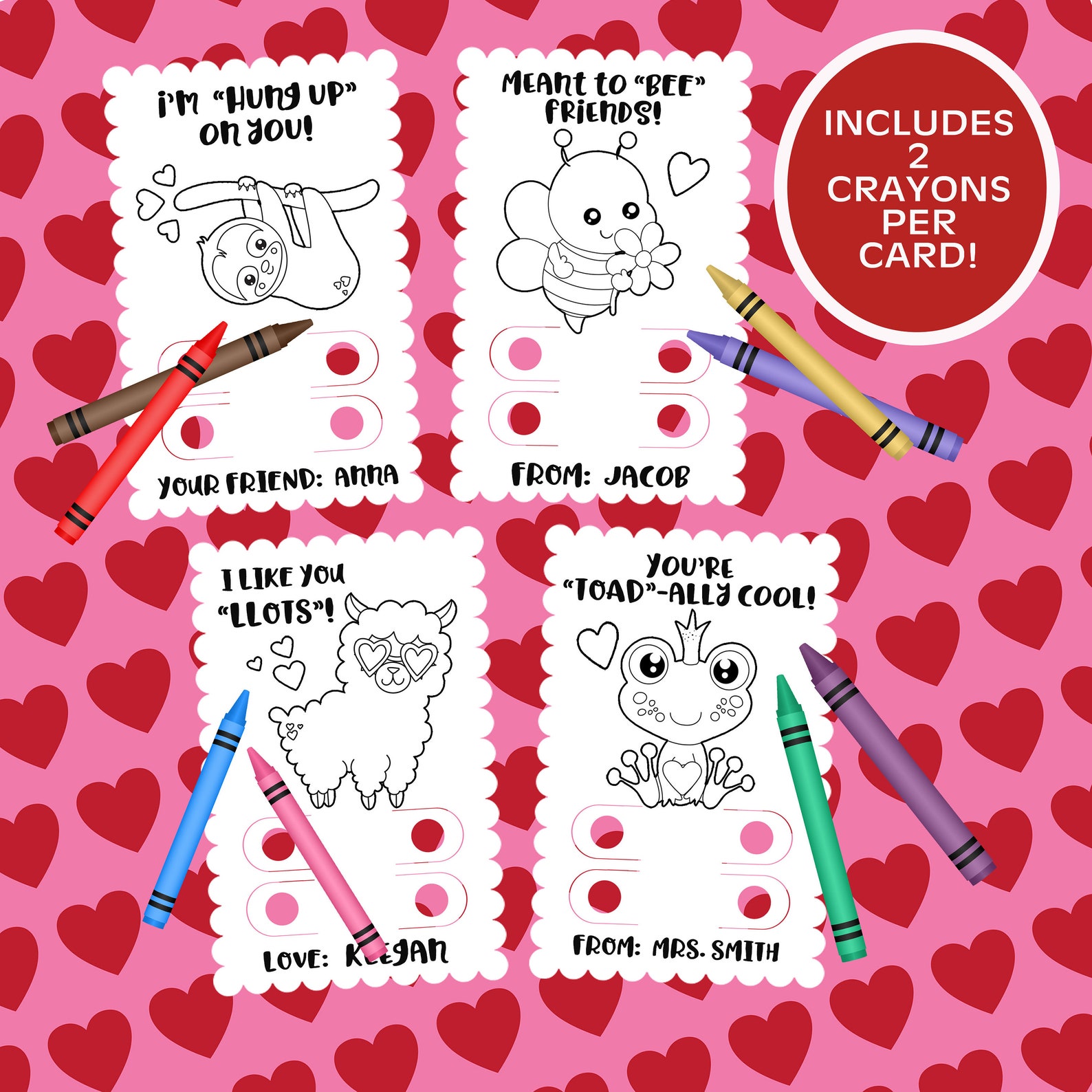 Crayon Valentines Day Cards for Kids PRINTED PERSONALIZED - Etsy