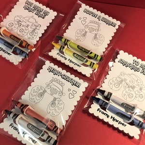 Monster Truck Valentines Day Coloring Cards, Crayons & Bags Included ...