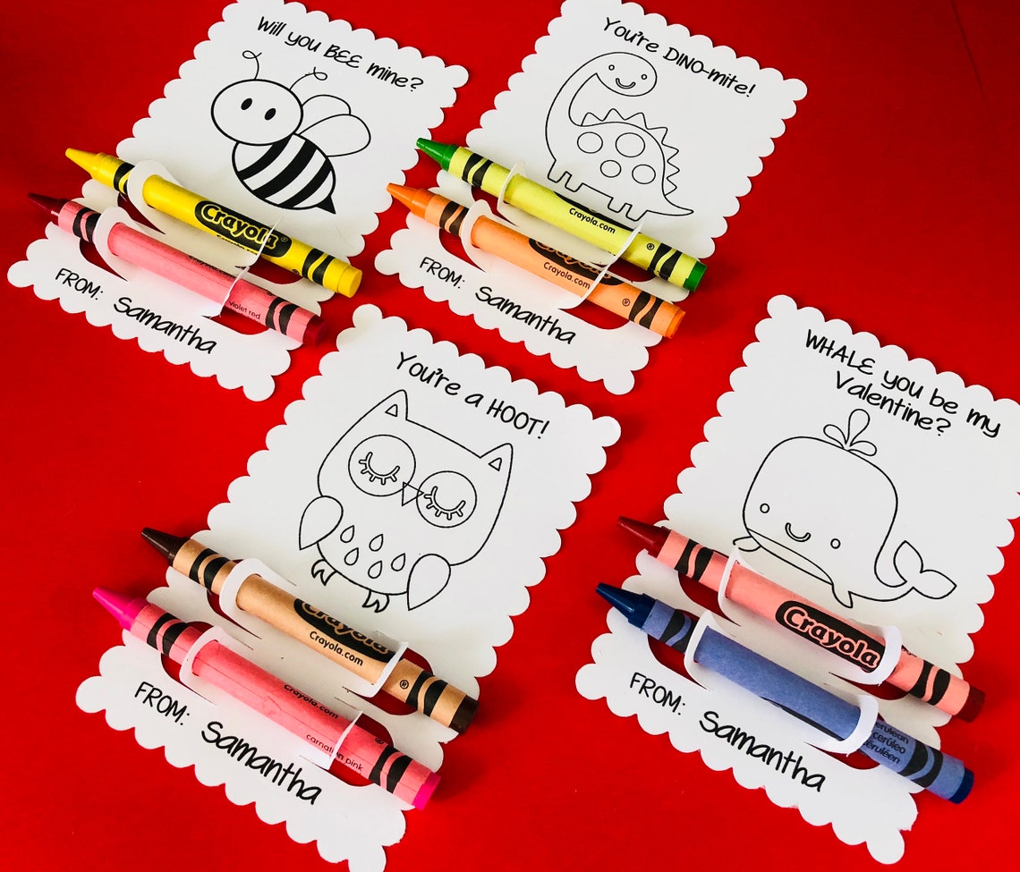 Crayon Valentines Day Cards for Kids PRINTED PERSONALIZED - Etsy
