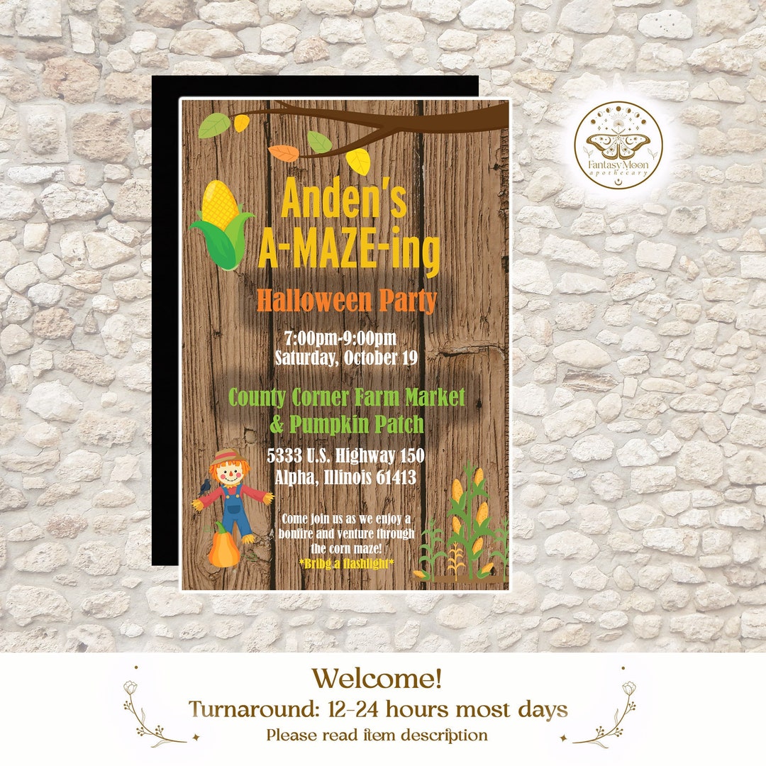 Fall Corn Maze Party Invitation Harvest Kids Party Invite, Personalized ...