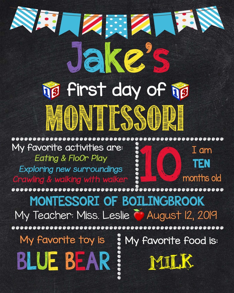 First Day of MONTESSORI Sign Printable Chalkboard Digital | Etsy