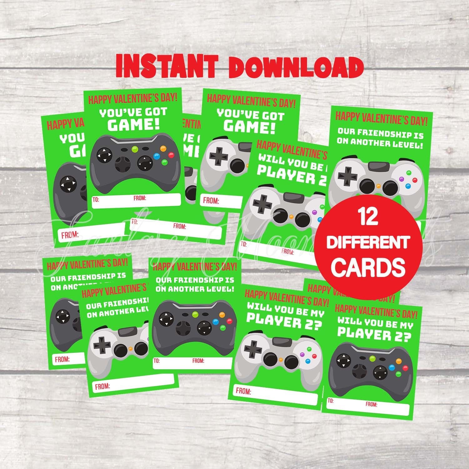 INSTANT DOWNLOAD Video Game Valentine Cards for Kids, 5 Printable Files ...