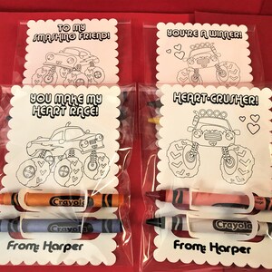 Monster Truck Valentines Day Coloring Cards Crayons & Bags | Etsy