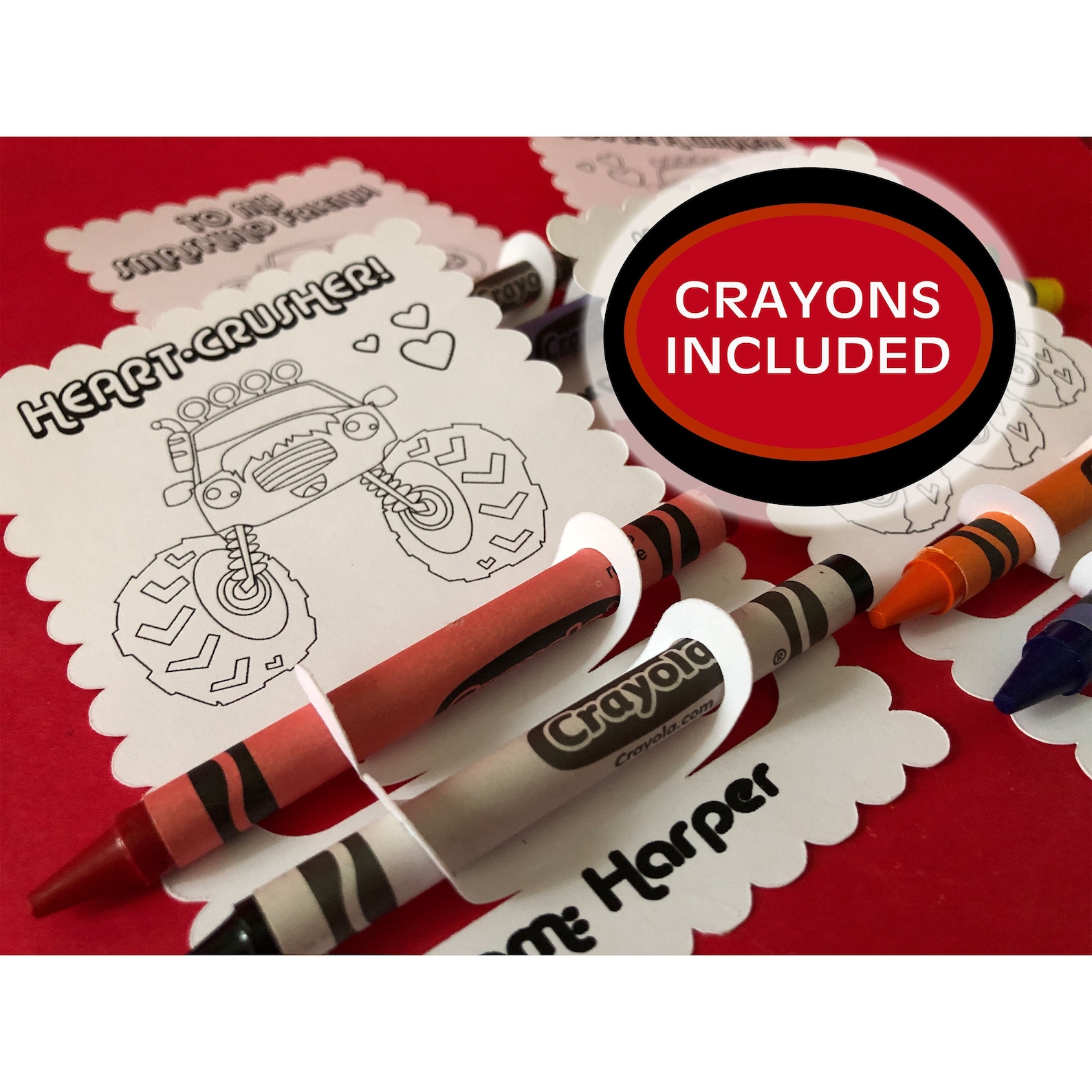 Monster Truck Valentines Day Coloring Cards, Crayons & Bags Included ...