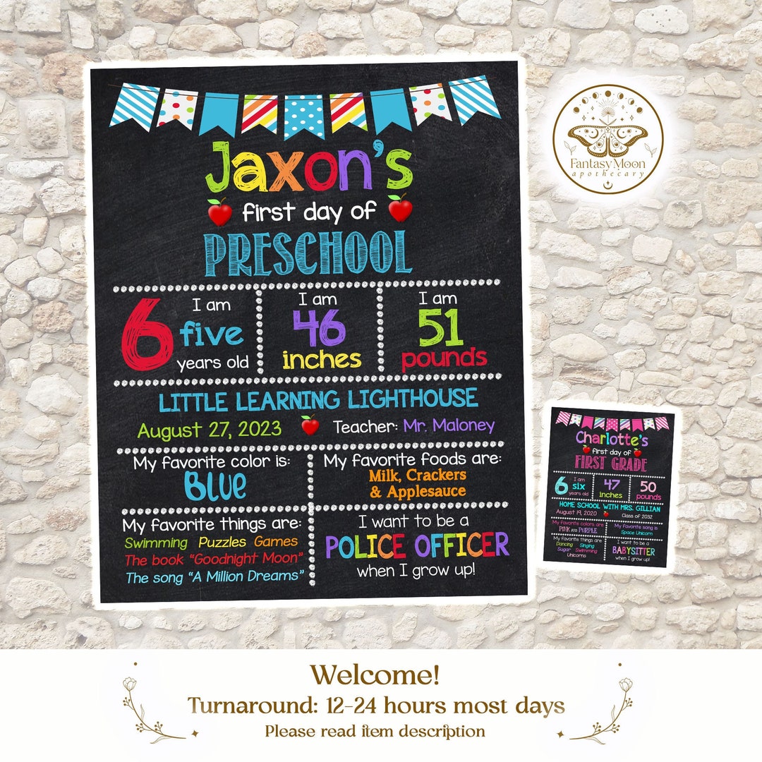 First Day of Preschool Sign Digital Chalkboard for Boy Personalized ...