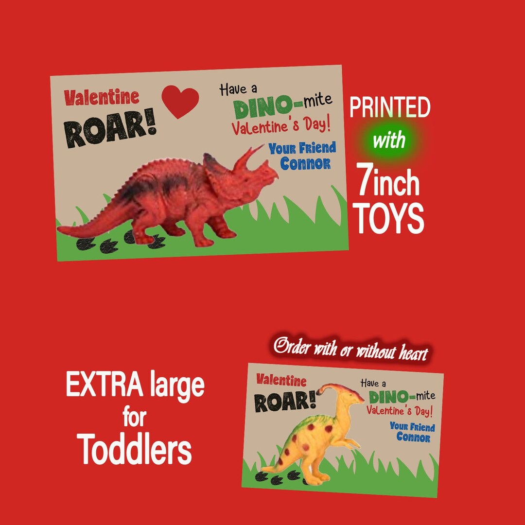 Toddler Large Dinosaur Valentine Cards for Preschool, Large Dino Favor ...