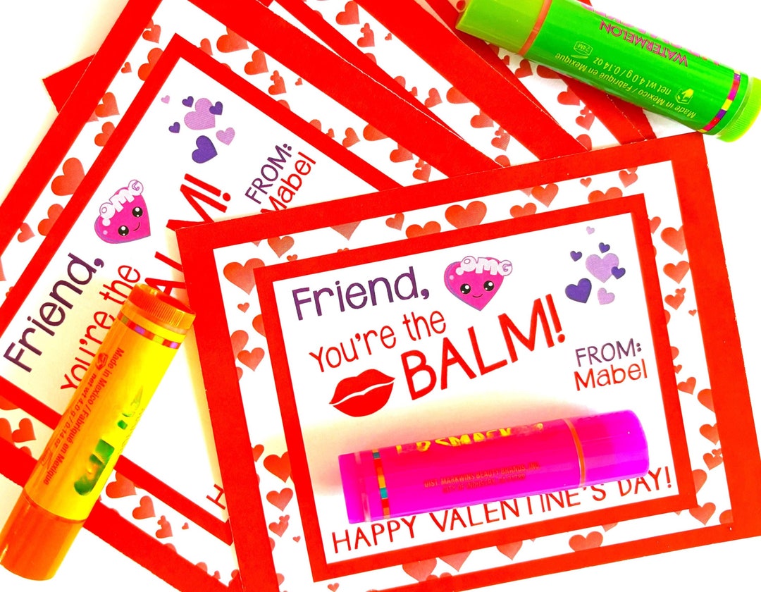 Lip Balm Valentine Cards for Kids, Red or Pink Theme, Personalized ...
