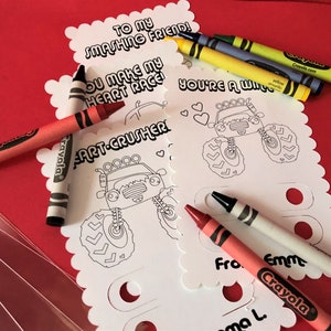 Monster Truck Valentines Day Coloring Cards, Crayons & Bags Included ...