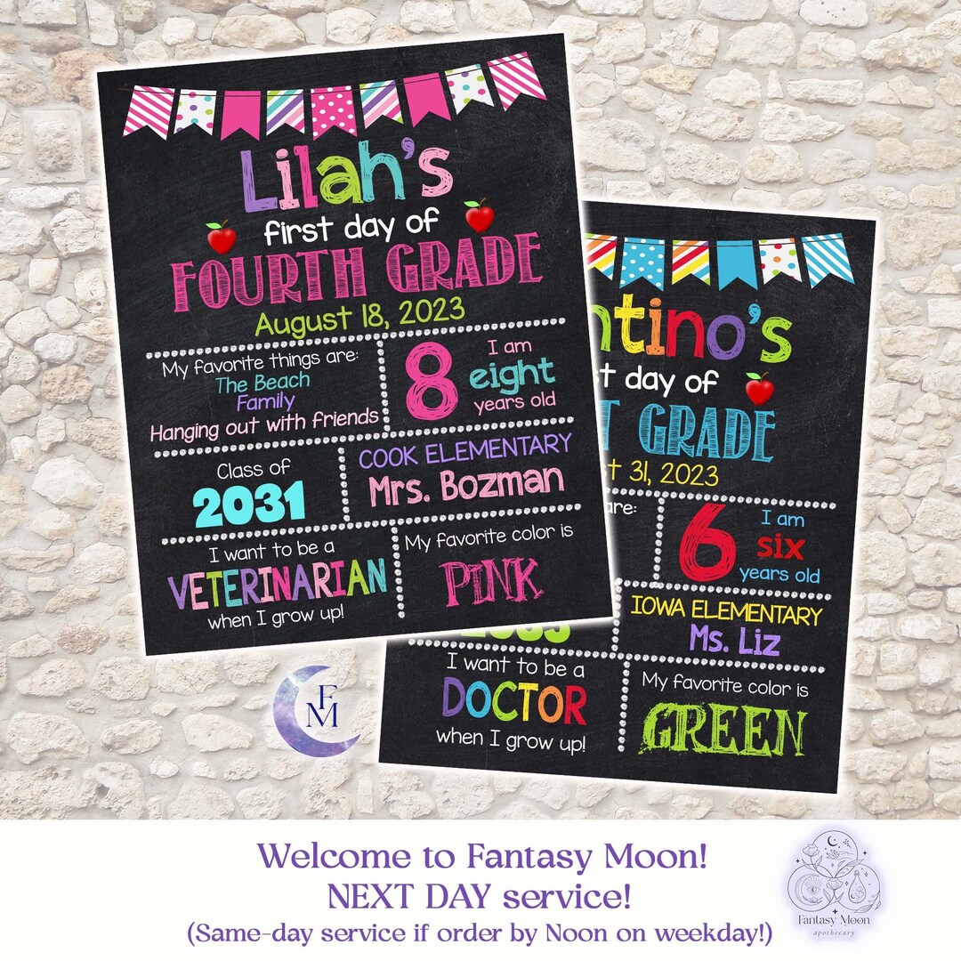 First Day of School Sign Digital Back to School Chalkboard Any Grade ...
