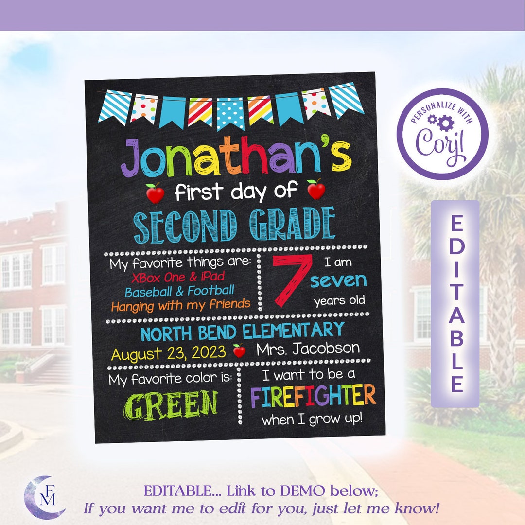 EDITABLE DIY First Day of School Sign Poster 8x10 Chalkboard Printable ...