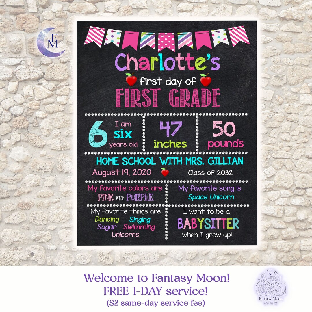 Personalized First Day of School Preschool Chalkboard Digital Printable ...