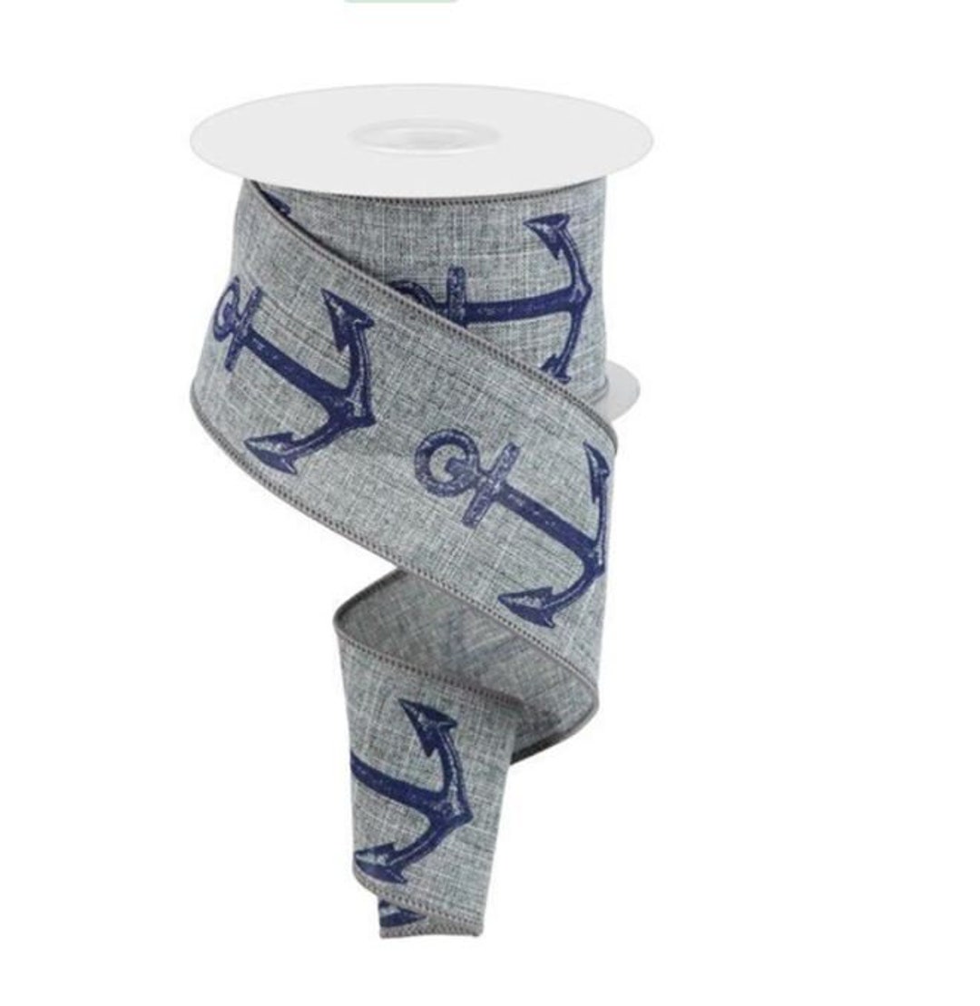 2.5 Blue Canvas Bold Anchor Ribbon: Gray & Navy 2 1/2 Wide DYI Decor ...