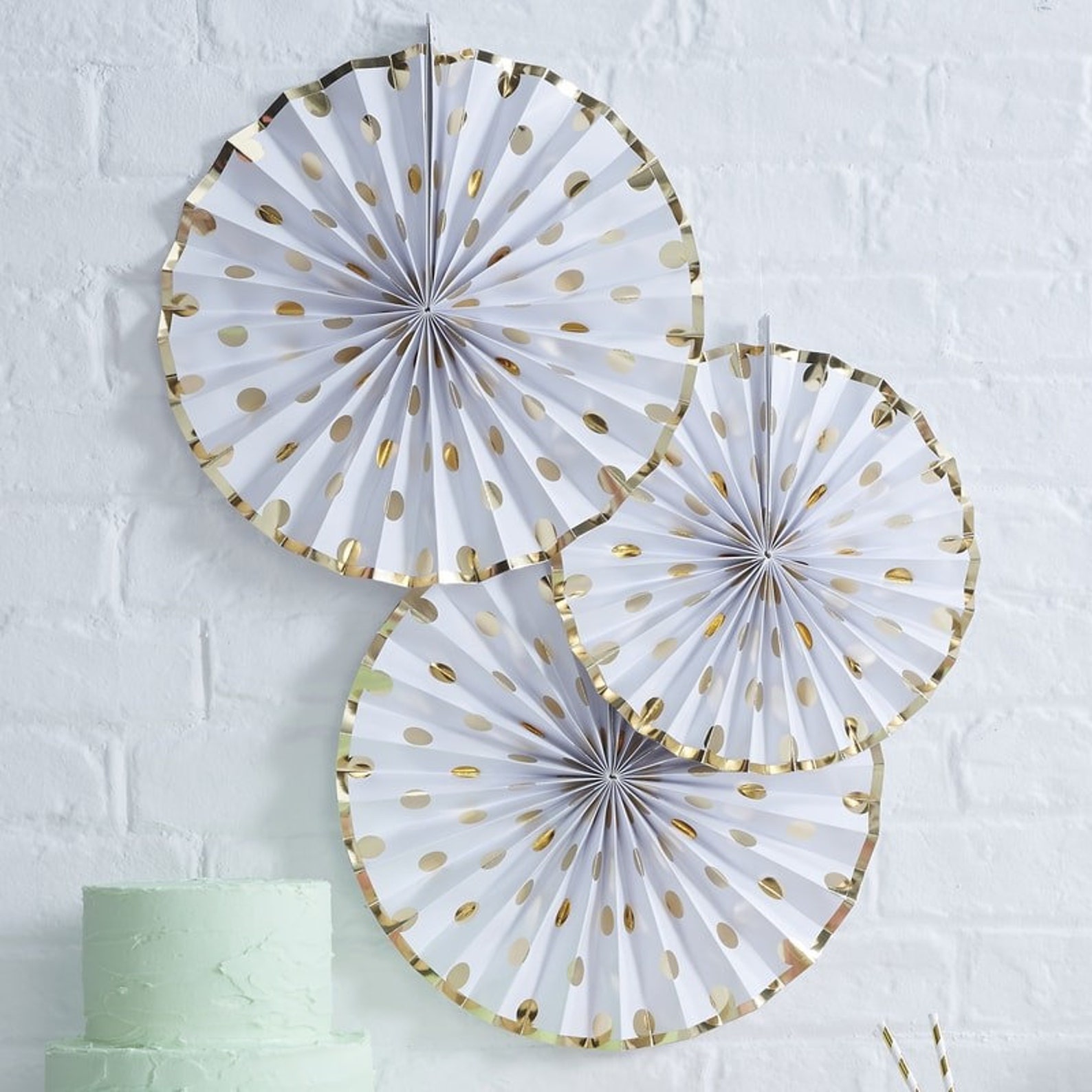 Paper Fans, Gold Foiled Polka Dot 3 Fans, Pack Consists of Three Fan, 2 ...