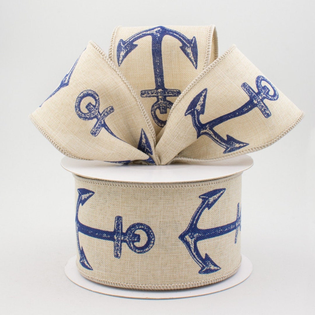 2.5 Royal Canvas Bold Anchor Ribbon: Natural & Navy 2 1/2 Wide DYI ...