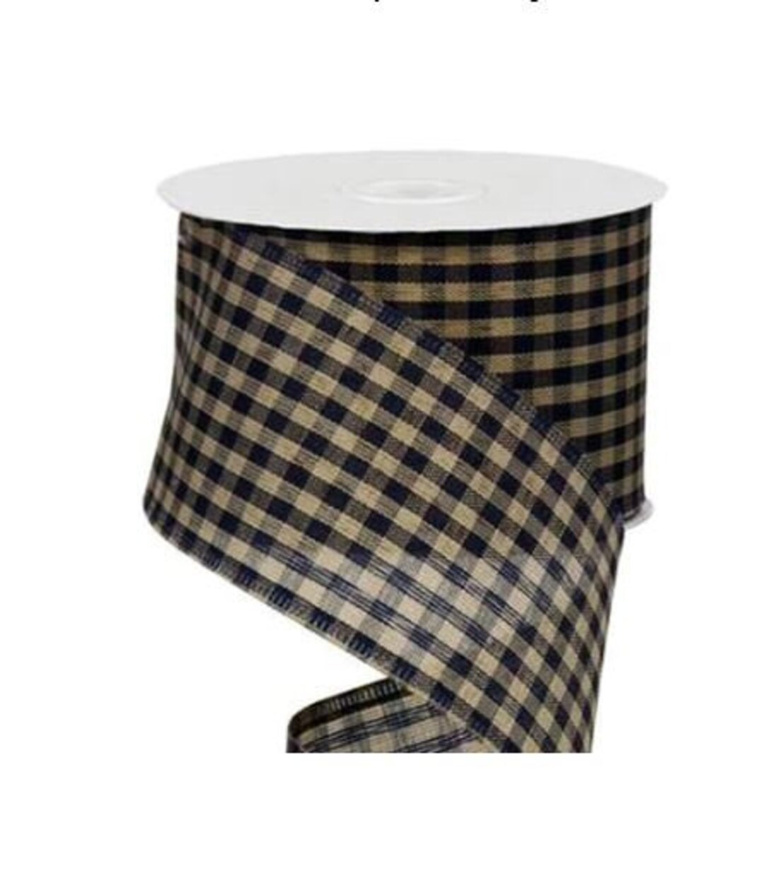 2.5 Primitive Gingham Check Ribbon: Navy Blue & Tan DYI Decor Gift ...