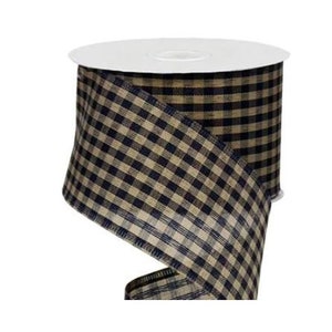 2.5 Primitive Gingham Check Ribbon: Navy Blue & Tan DYI Decor Gift ...